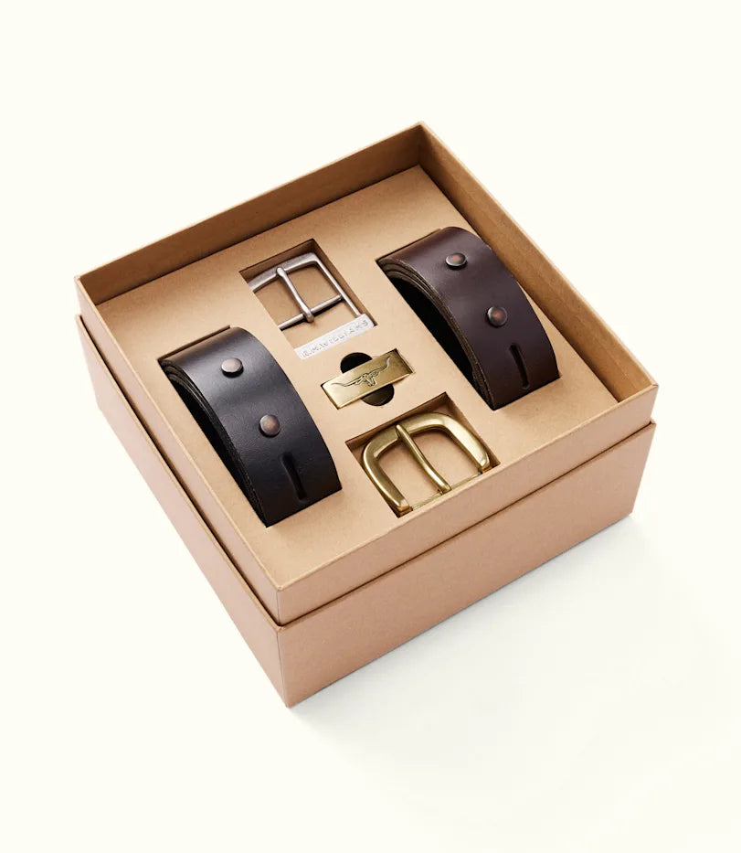 RM Williams 1 1/2" belt gift set Mid Brown & black belt