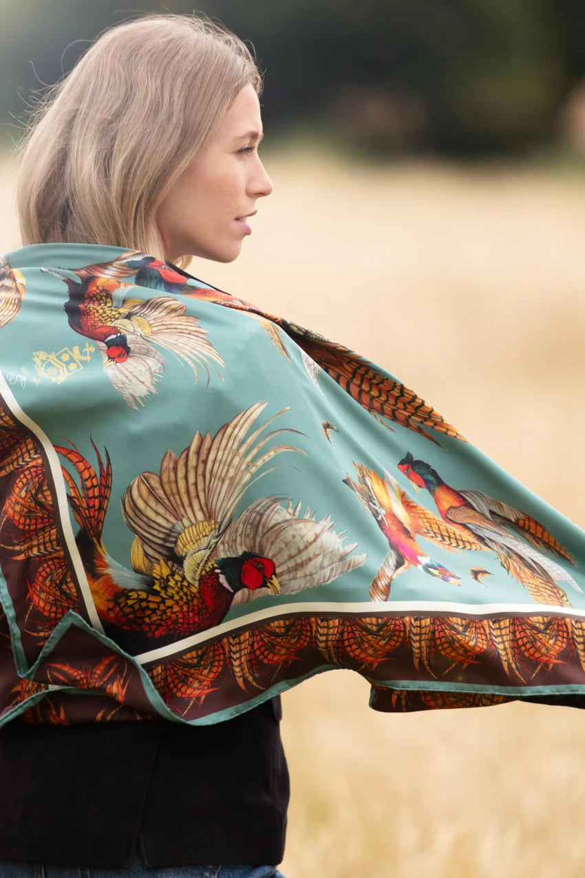 Turf War Duck Egg Large Square Silk Scarf