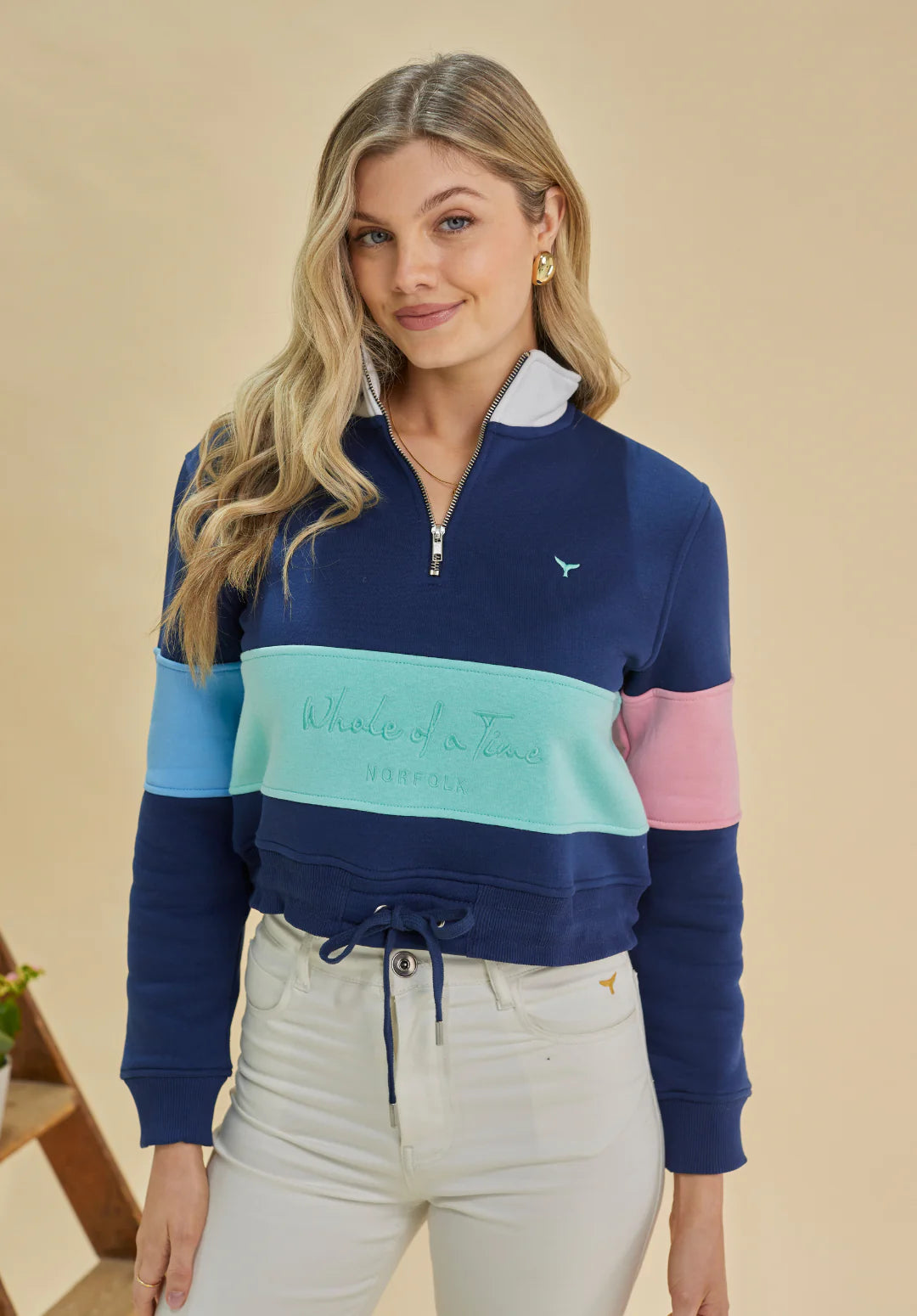Kingsbridge Cropped Quarter Zip Sweatshirt - Navy