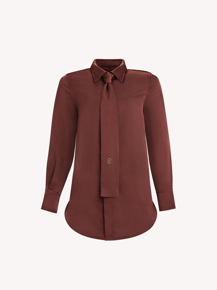 Hunt & Hall The Housham Bow Blouse - Chocolate