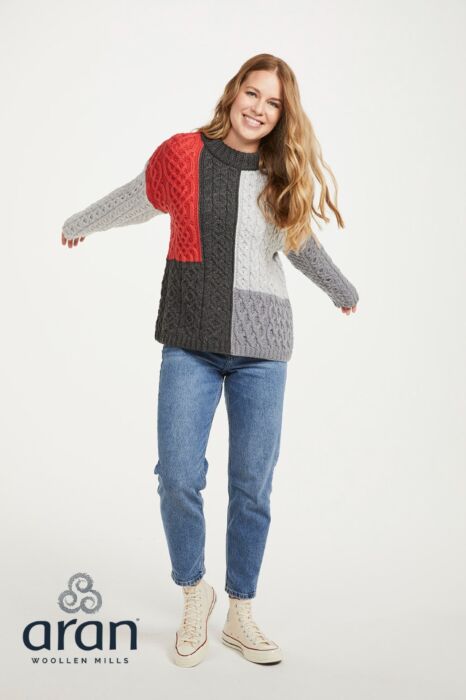 Aran Ireland Supersoft Patchwork Sweater Dusk