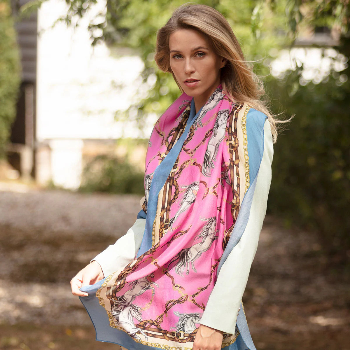 Rearing To Go Hot Pink Wool Silk Wrap